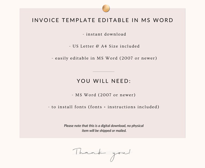 Invoice Template Word / Blue Billing Form / Editable / Instant Download ...
