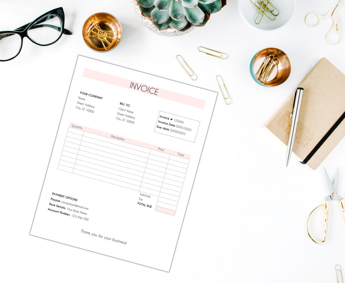 Invoice Template Word / Pink Billing Form / Editable / Instant | Etsy