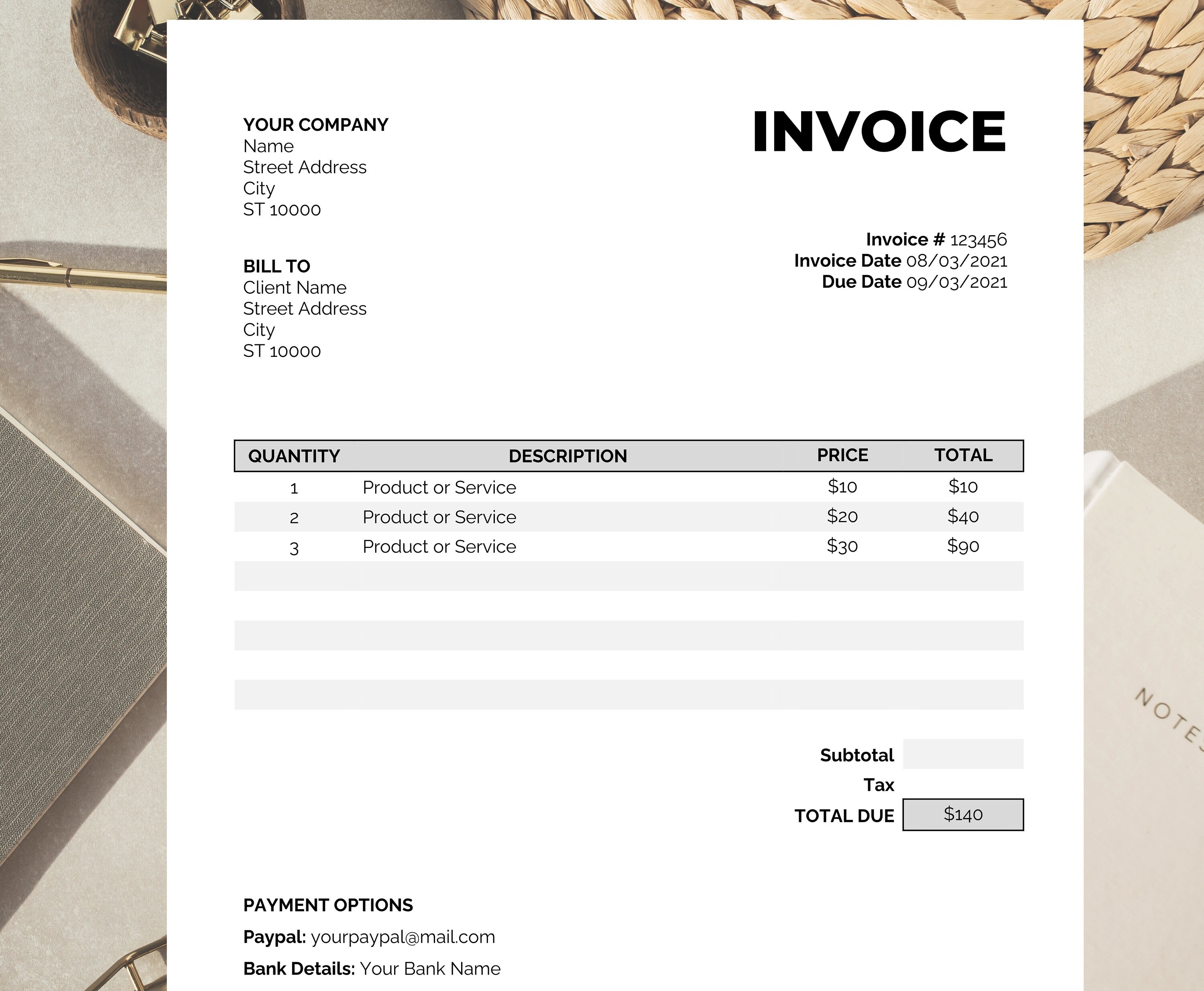 Invoice Template Word / Basic Billing Form / Editable / | Etsy