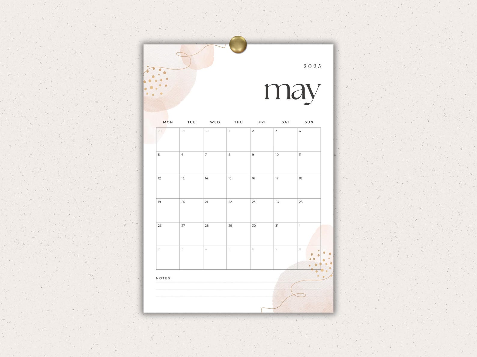 Aesthetic Boho May 2025 Calendar | One Page Printable | Earthy Neutral ...