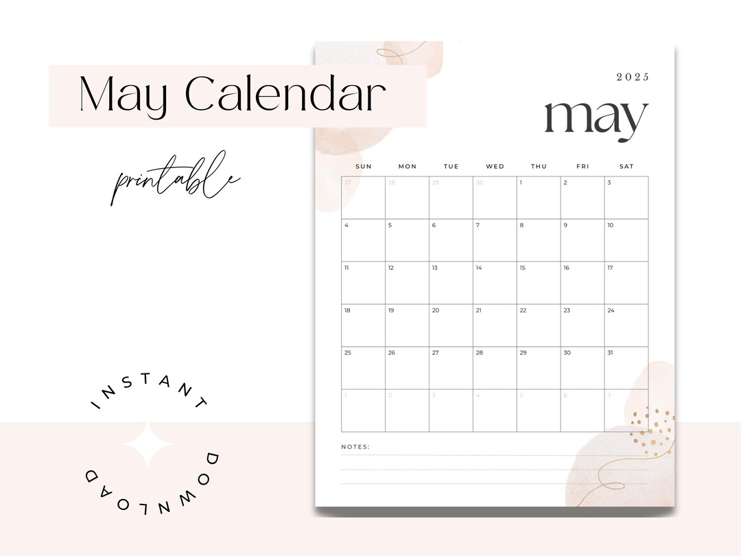 Aesthetic Boho May 2025 Calendar | One Page Printable | Earthy Neutral ...
