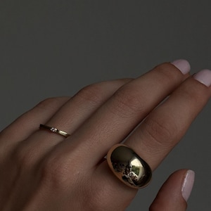 14K Solid Gold Dome Ring, Big Chunky Band Ring, Simple Bubble Ring, Plain Gold Band, Thick ...