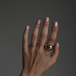 14K Solid Gold Dome Ring, Big Chunky Band Ring, Simple Bubble Ring, Plain Gold Band, Thick ...