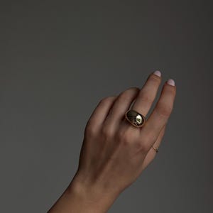 14K Solid Gold Dome Ring, Big Chunky Band Ring, Simple Bubble Ring, Plain Gold Band, Thick ...
