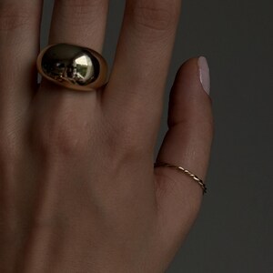 14K Solid Gold Dome Ring, Big Chunky Band Ring, Simple Bubble Ring, Plain Gold Band, Thick ...