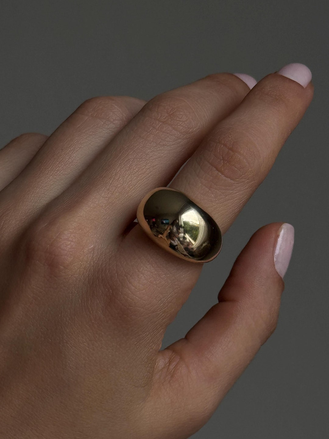 14K Solid Gold Dome Ring, Big Chunky Band Ring, Simple Bubble Ring, Plain Gold Band, Thick ...