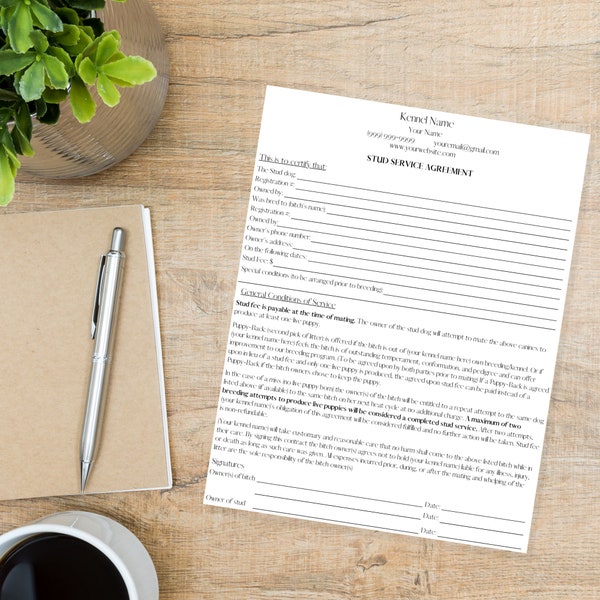 Stud Service Contract Template - Etsy