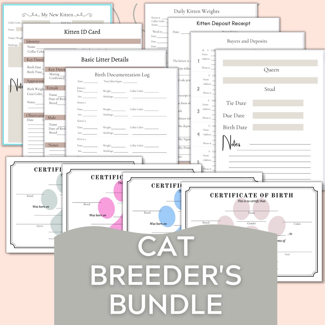 Cat Breeder's Bundle | Digital Download | Printable | All in One | Cat ...