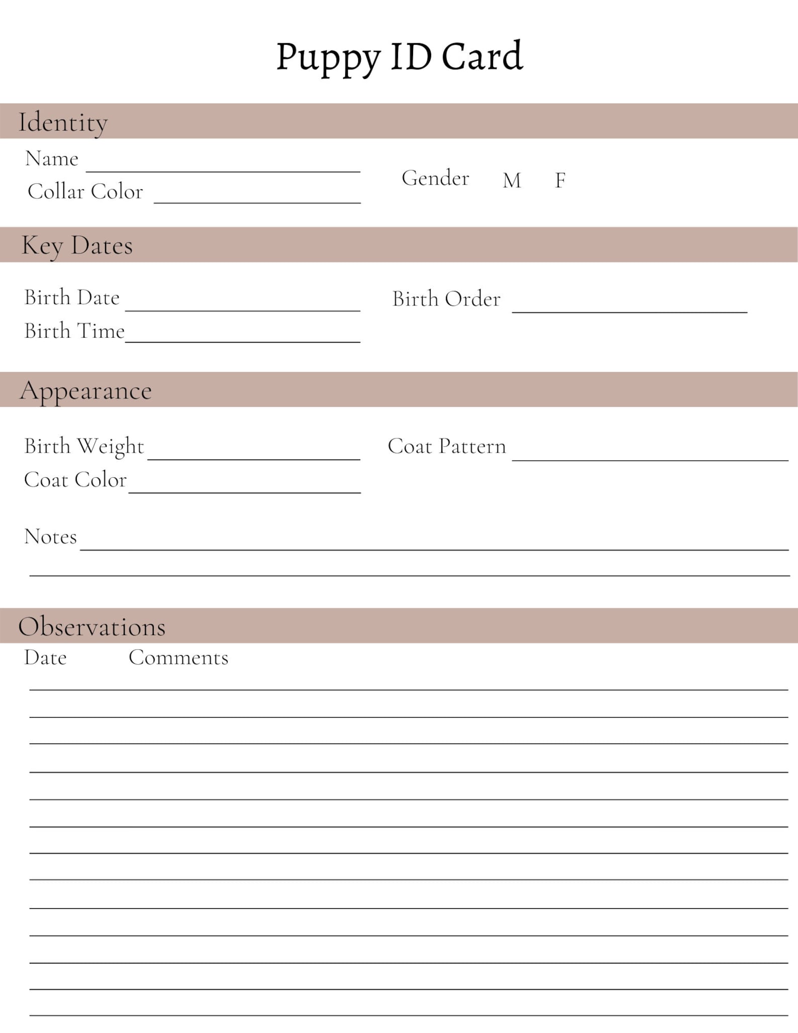 Puppy Id Record | Puppy ID Details | Puppy Details | - Etsy