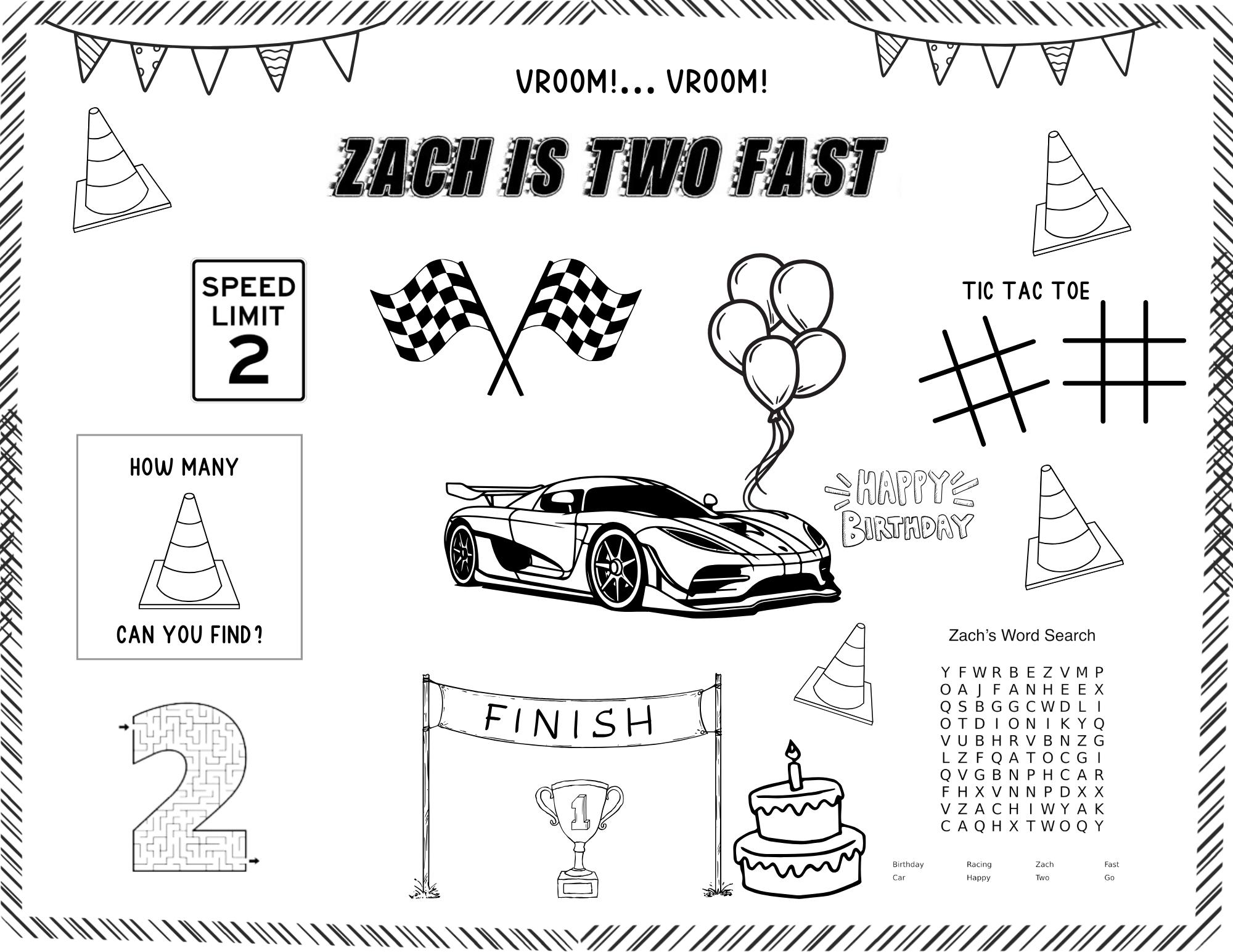 Two Fast Race Car Activity Sheet - Etsy