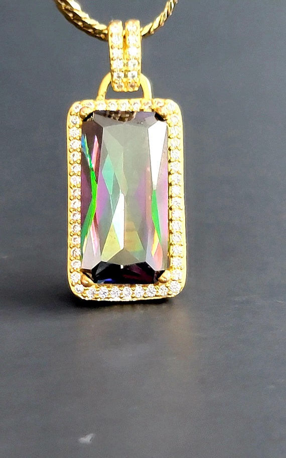 Rectangular rainbow crystal pendant necklace,colorful… - Gem