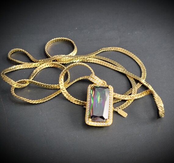 Rectangular rainbow crystal pendant necklace,colorful… - Gem