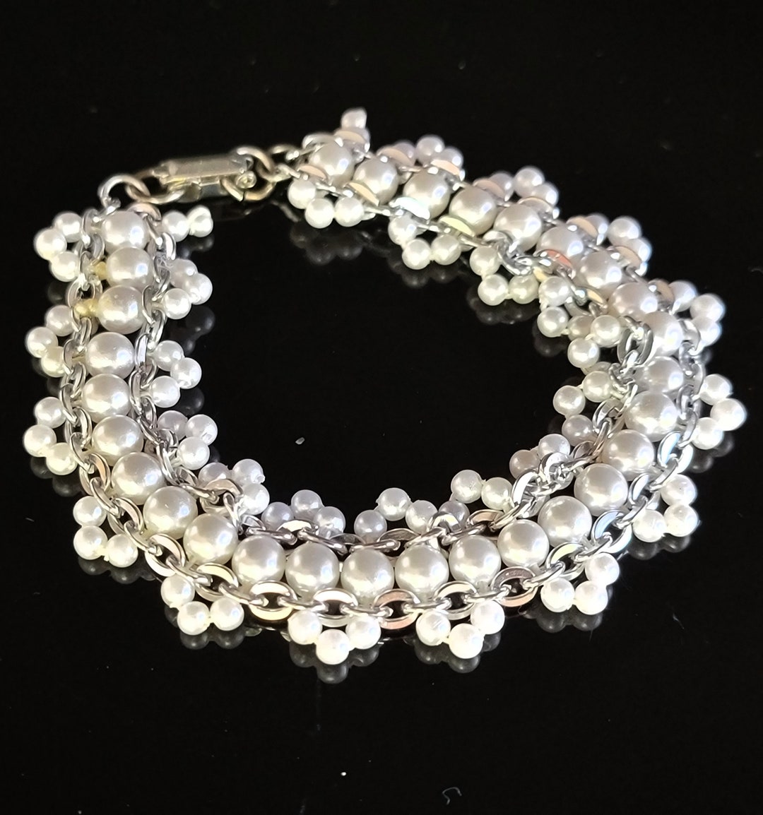 WEISS Delicate Small Cluster Pearl Bracelet, Weiss Costume Jewelry ...
