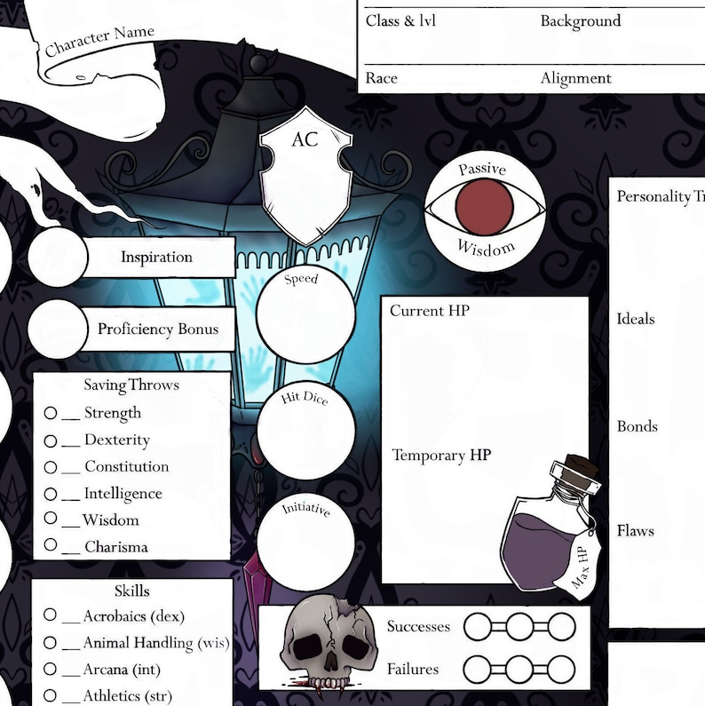 Gothic Horror Themed Dungeons and Dragons 5E Character Sheet - Etsy UK
