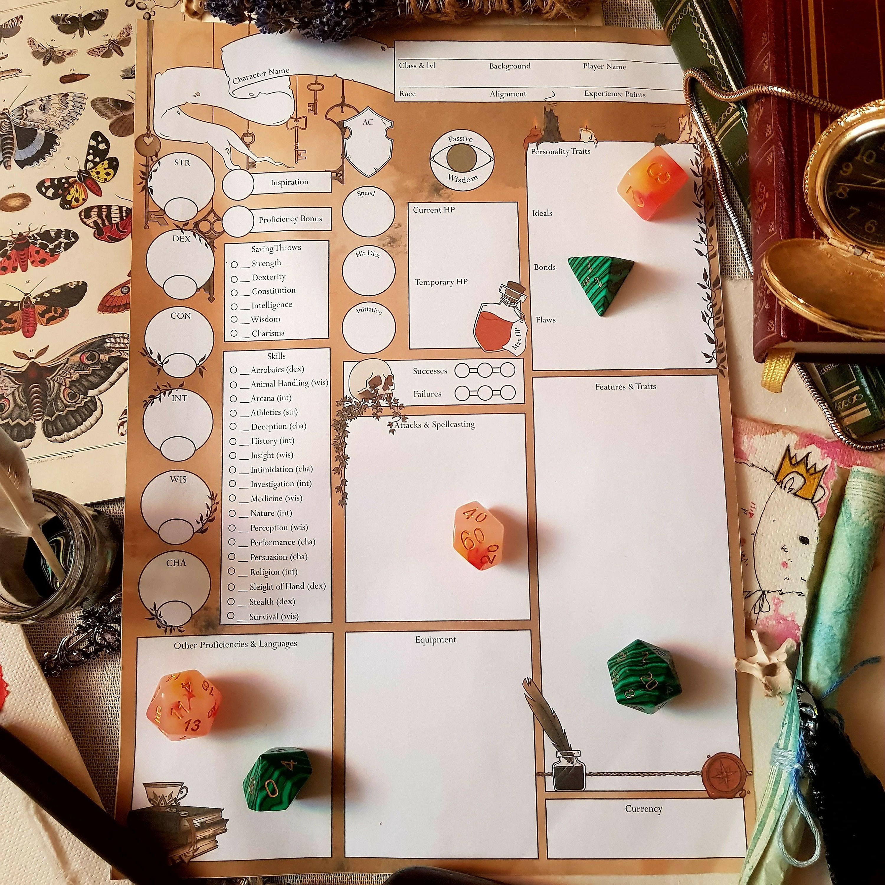 Old Library Themed Dungeons and Dragons 5E Character Sheet - Etsy