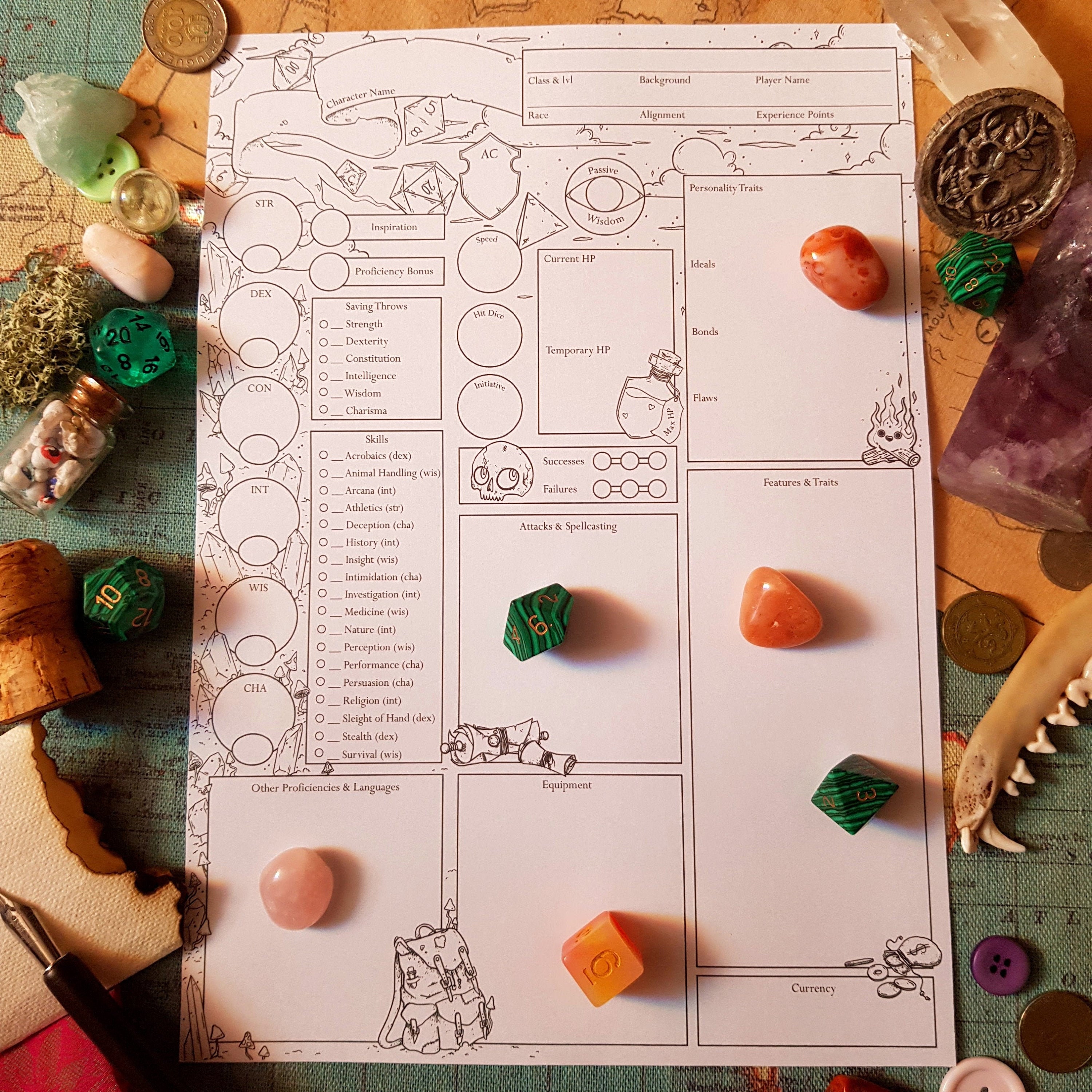 Cartoon Line Art Dungeons and Dragons 5E Character Sheet - Etsy