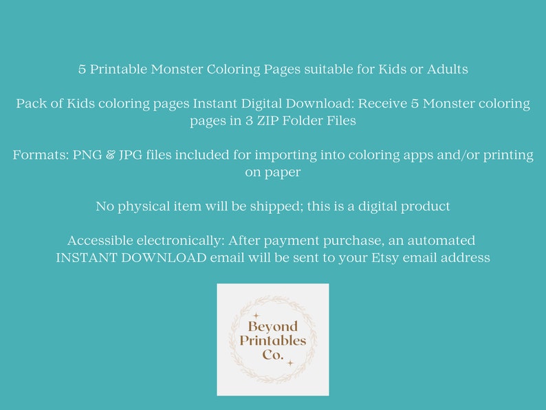 Monster Coloring Pages: Kids Doodle Activity (digital PDF) - Etsy