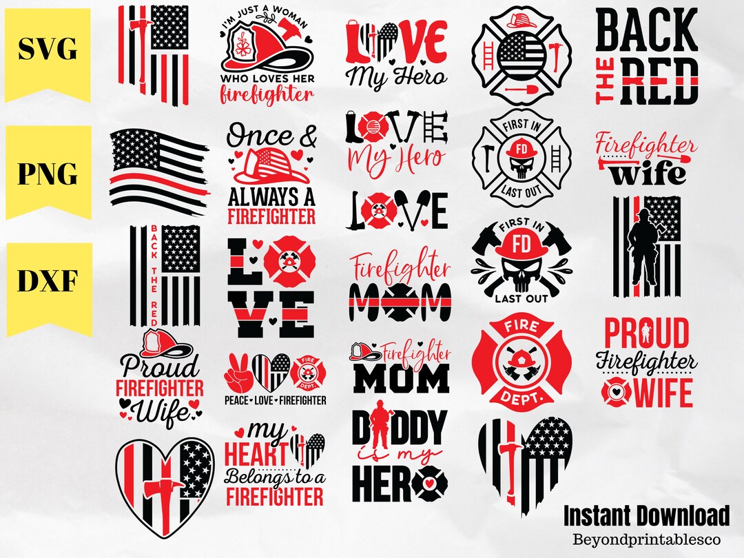 25 Pack SVG File. Volunteer Firefighter, Cricut Vector PNG, First ...