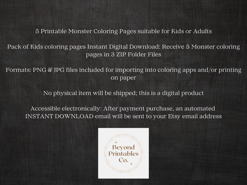 5 Printable Monster Coloring Pages for Kids or Adults! Instant Digital ...