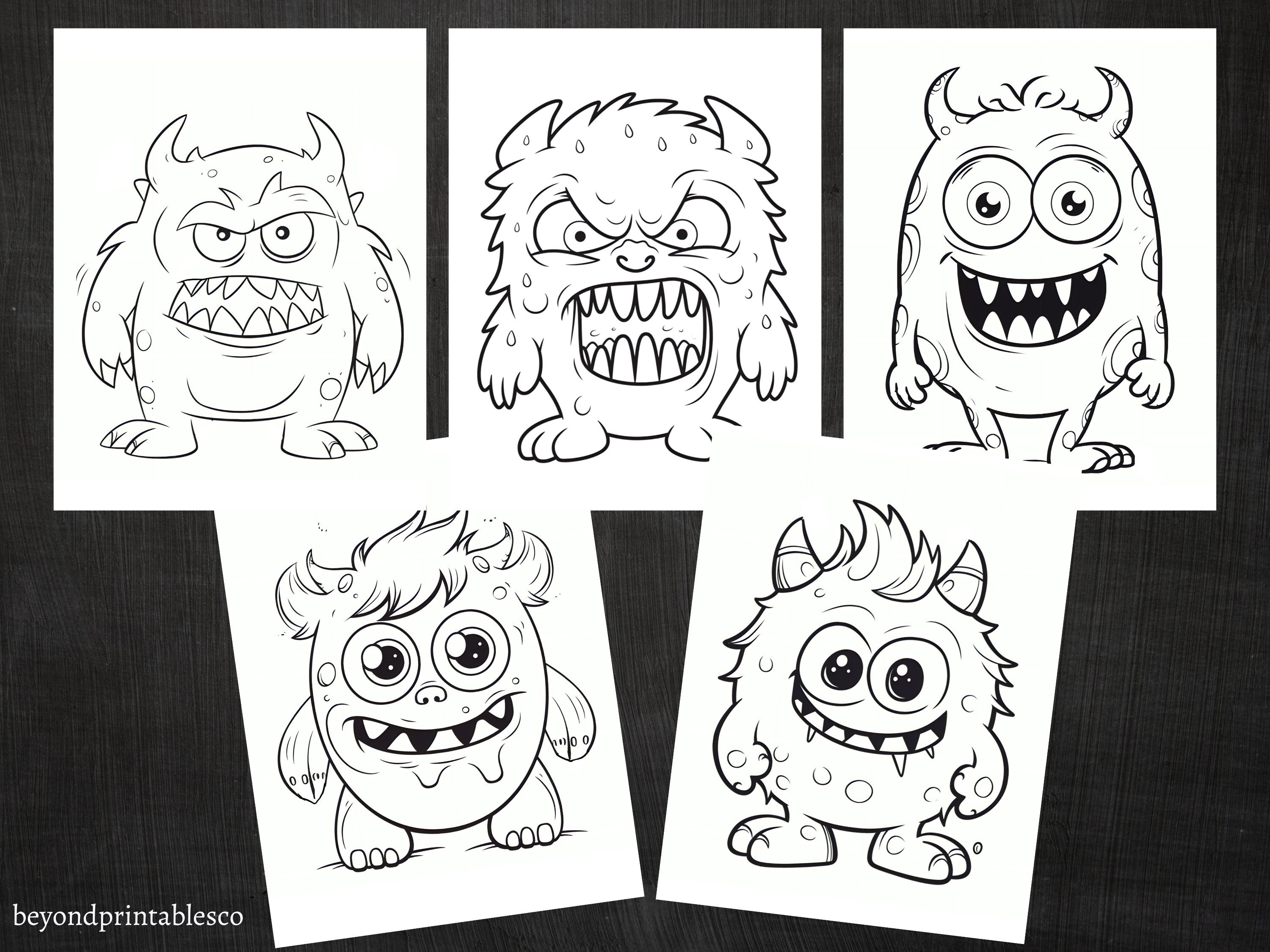 5 Printable Monster Coloring Pages for Kids or Adults! Instant Digital ...