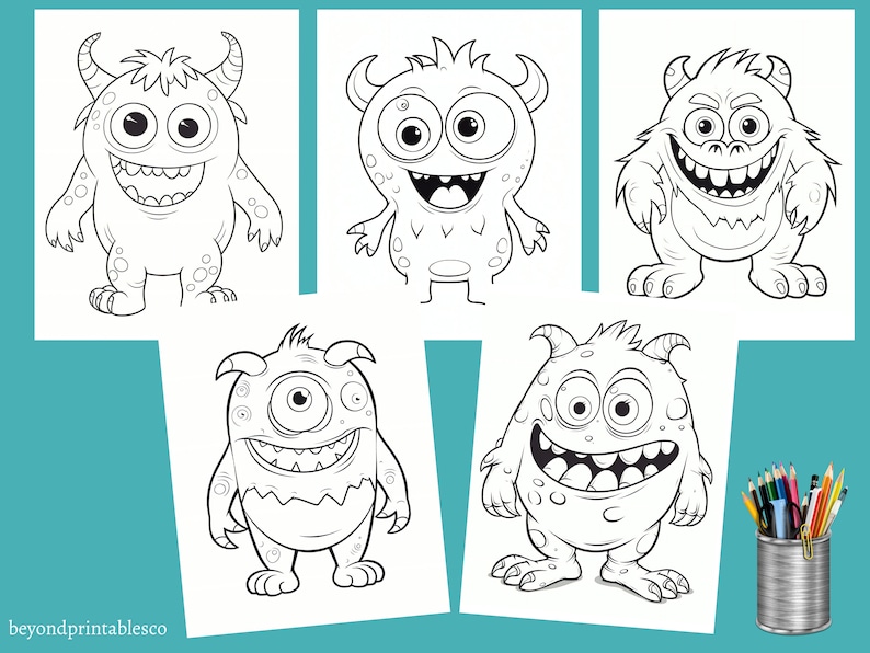 Monster Coloring Pages: Kids Doodle Activity (digital PDF) - Etsy