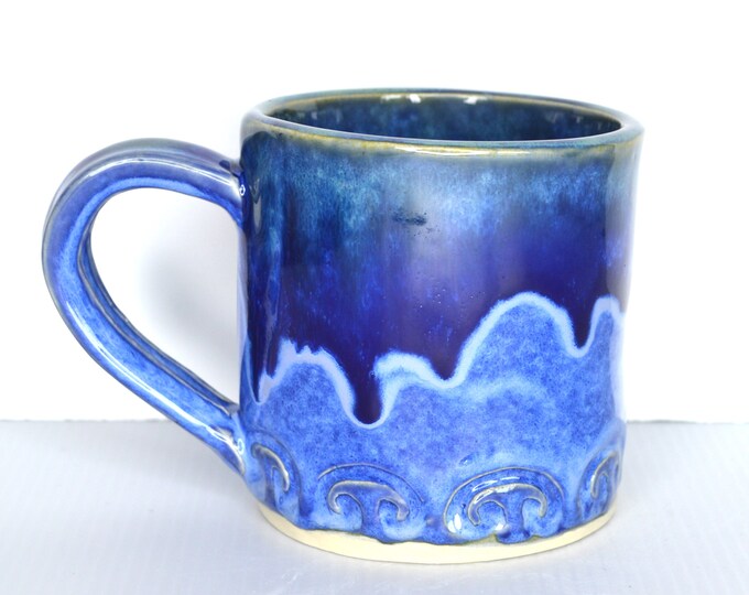 Ocean Blue and Denim Greek Embossed Ceramic Coffee Mug Hand - Etsy