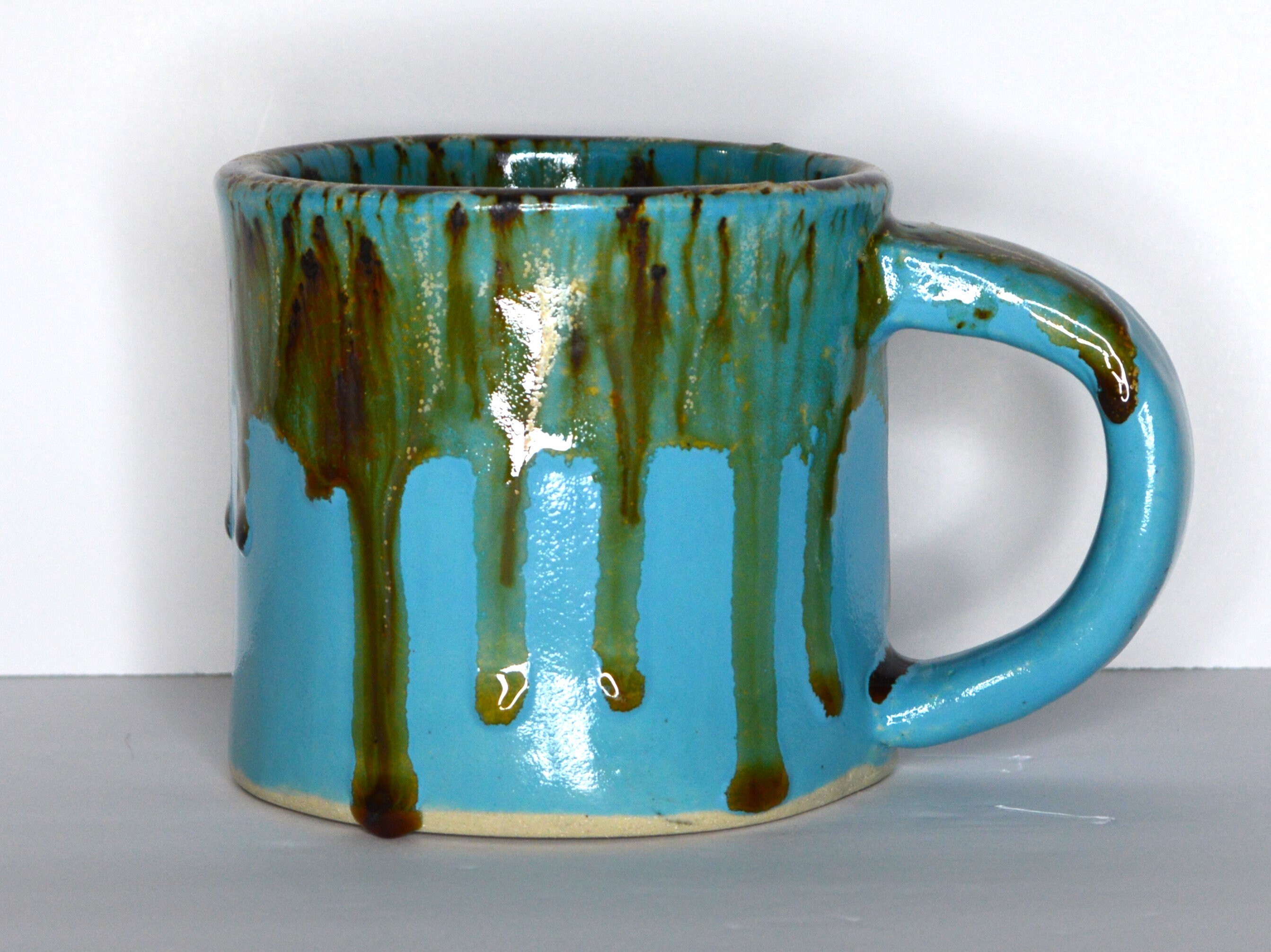 Large Turquoise With Brown Drip Ceramic Coffee Mug Hand Built - Etsy