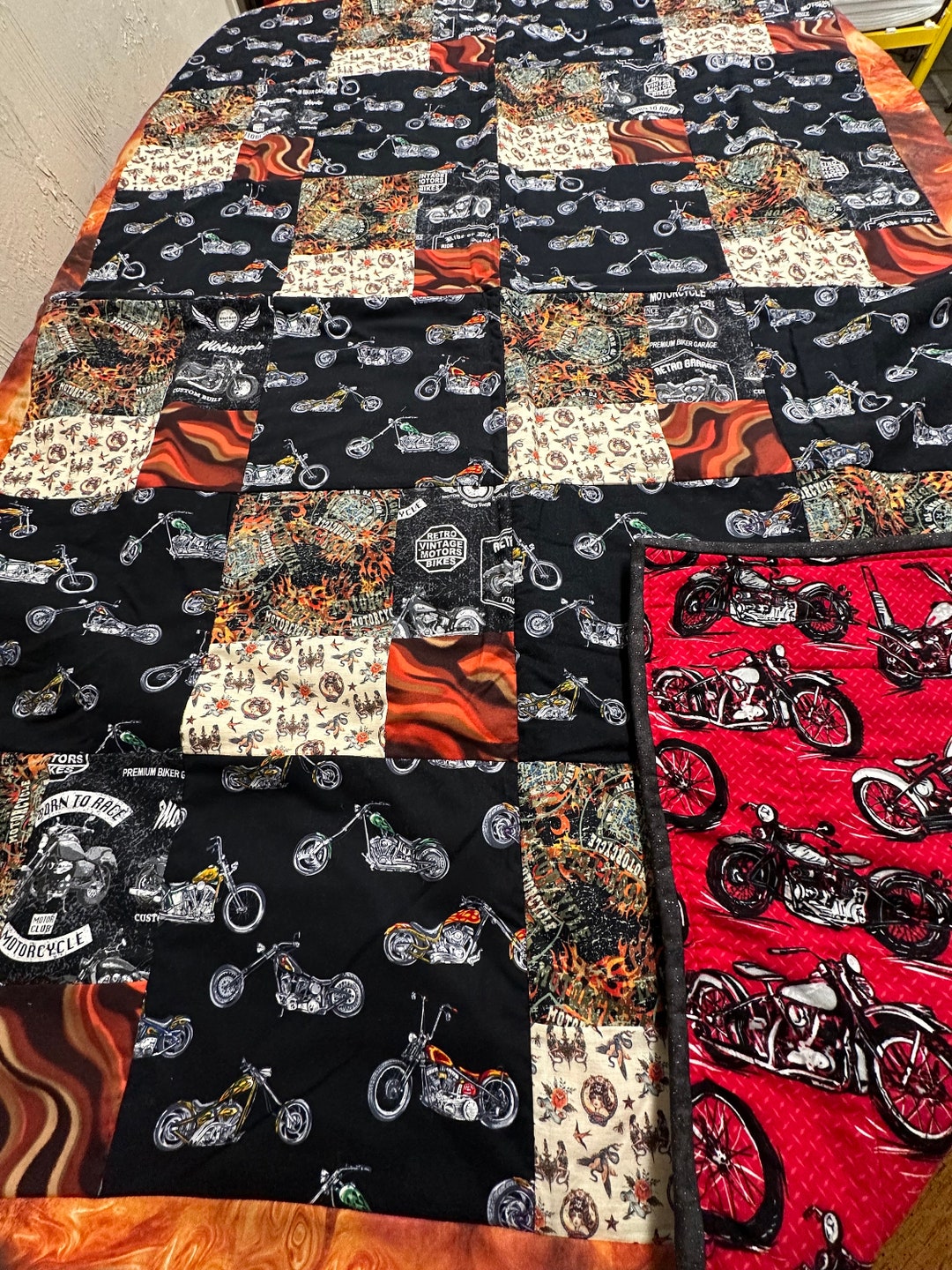 Motorcycle Handmade Throw Quilt - Etsy