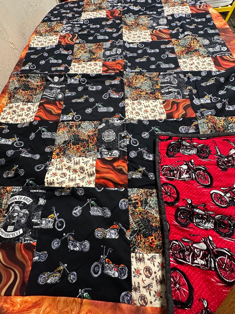 Motorcycle Handmade Throw Quilt - Etsy
