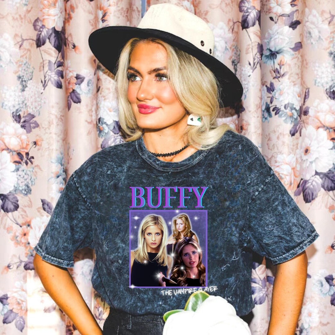 BUFFY Vampire Slayer 80s 90s Homage Tee Unisex Acid Wash Distressed T ...