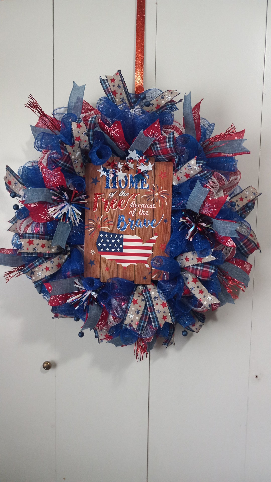 Patriotic Wreath, Home of the Free Because of the Brave, Red, White and ...