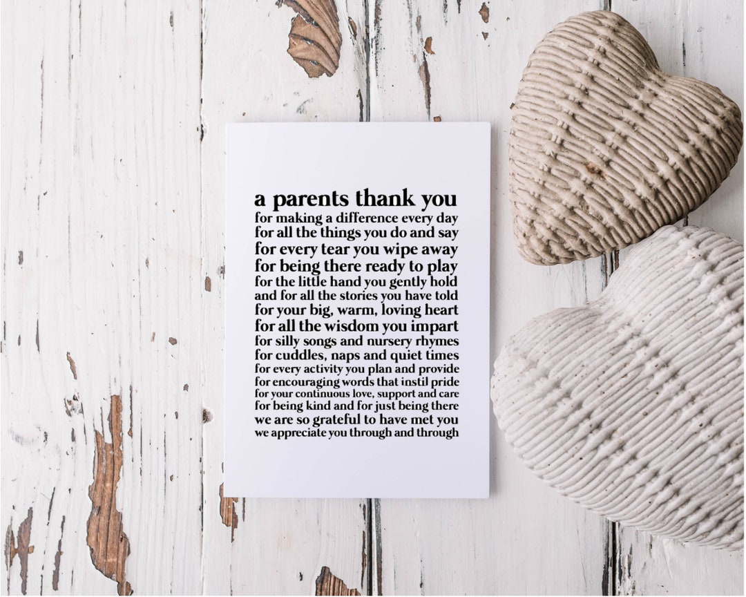 A Parents Thank You Card | Child Care Educator Card | Teacher Thank You ...