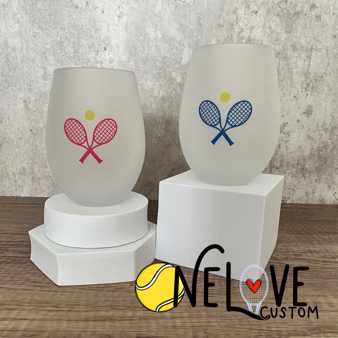 Tennis Themed Stemless Frosted Wine Glass - Tennis Rackets - Etsy