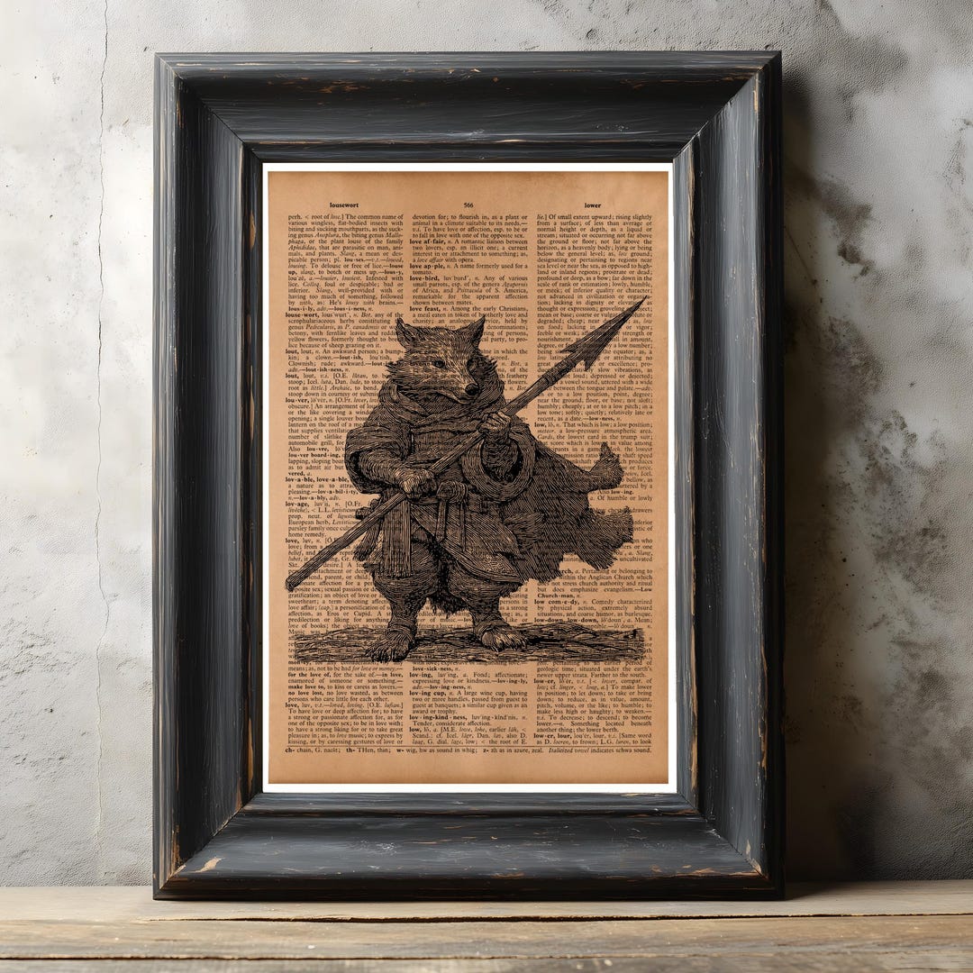Nomad Wolf With Spear Vintage Dictionary Art – Rustic Warrior Wall ...