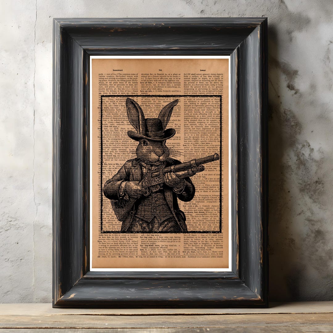 Gangster Rabbit Vintage Dictionary Poster – Rustic Animal Wall Art ...