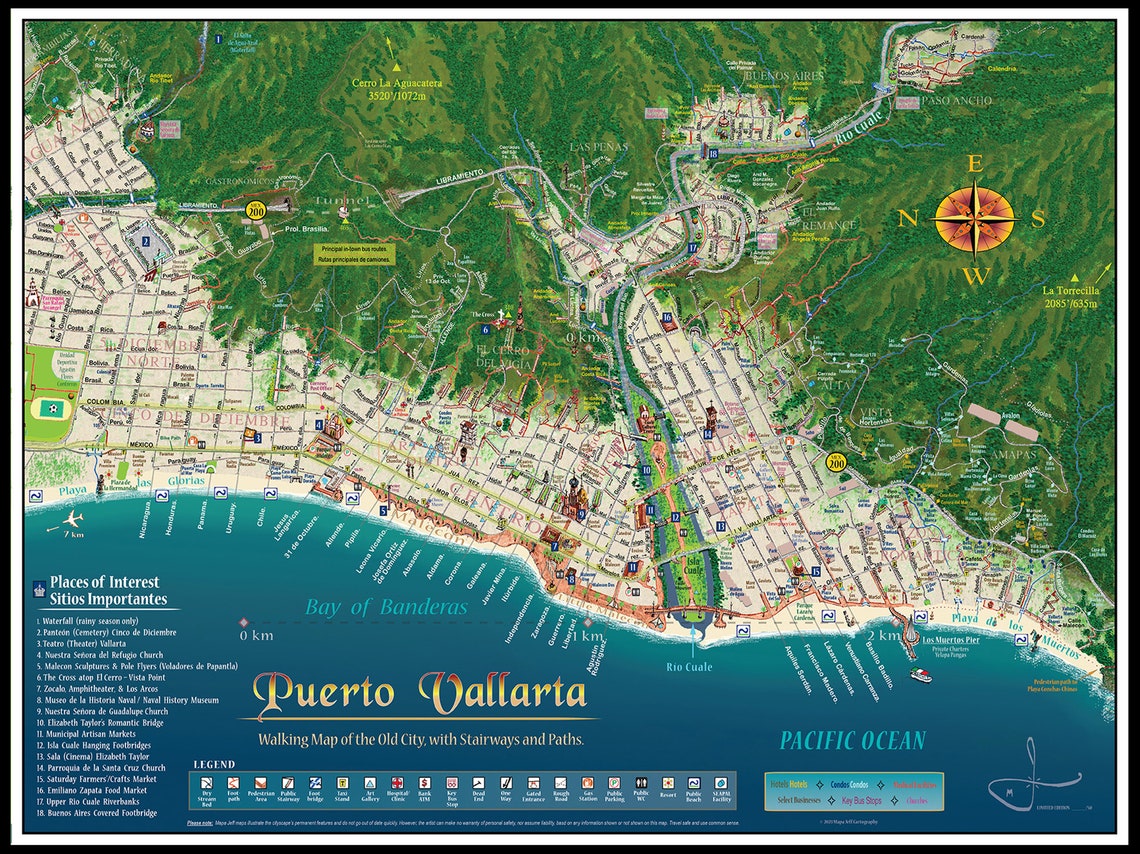 Puerto Vallarta - Walking Map of the Old City, With Stairways and Paths ...