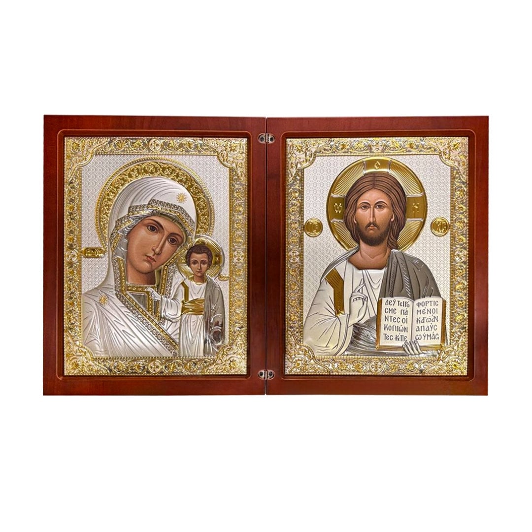Diptych Jesus Christ and the Virgin Mary Byzantine Silver Orthodox Icon ...