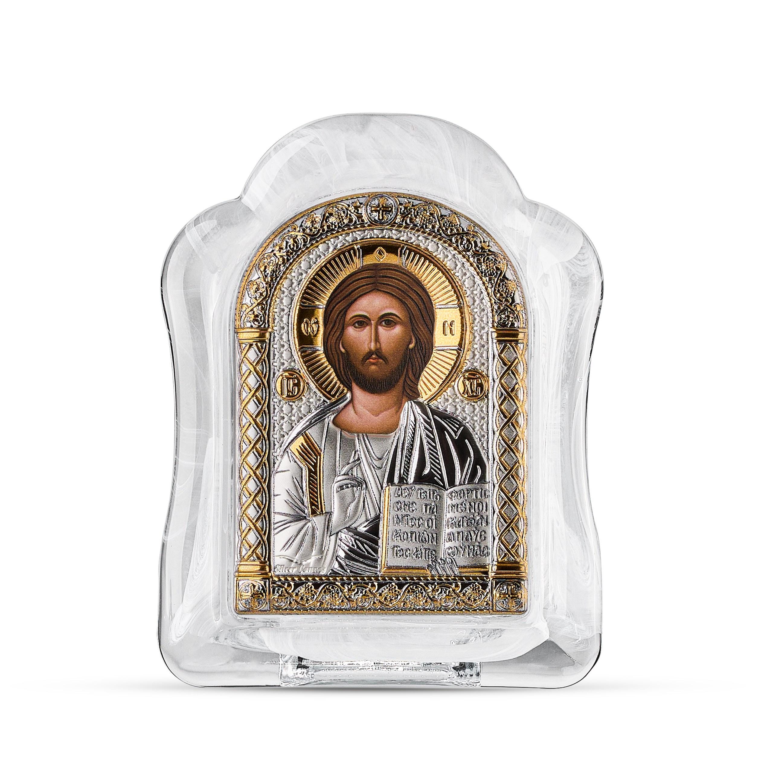 Murano Glass Icon of Jesus Christ– Handmade Religious Artwork – Silver ...