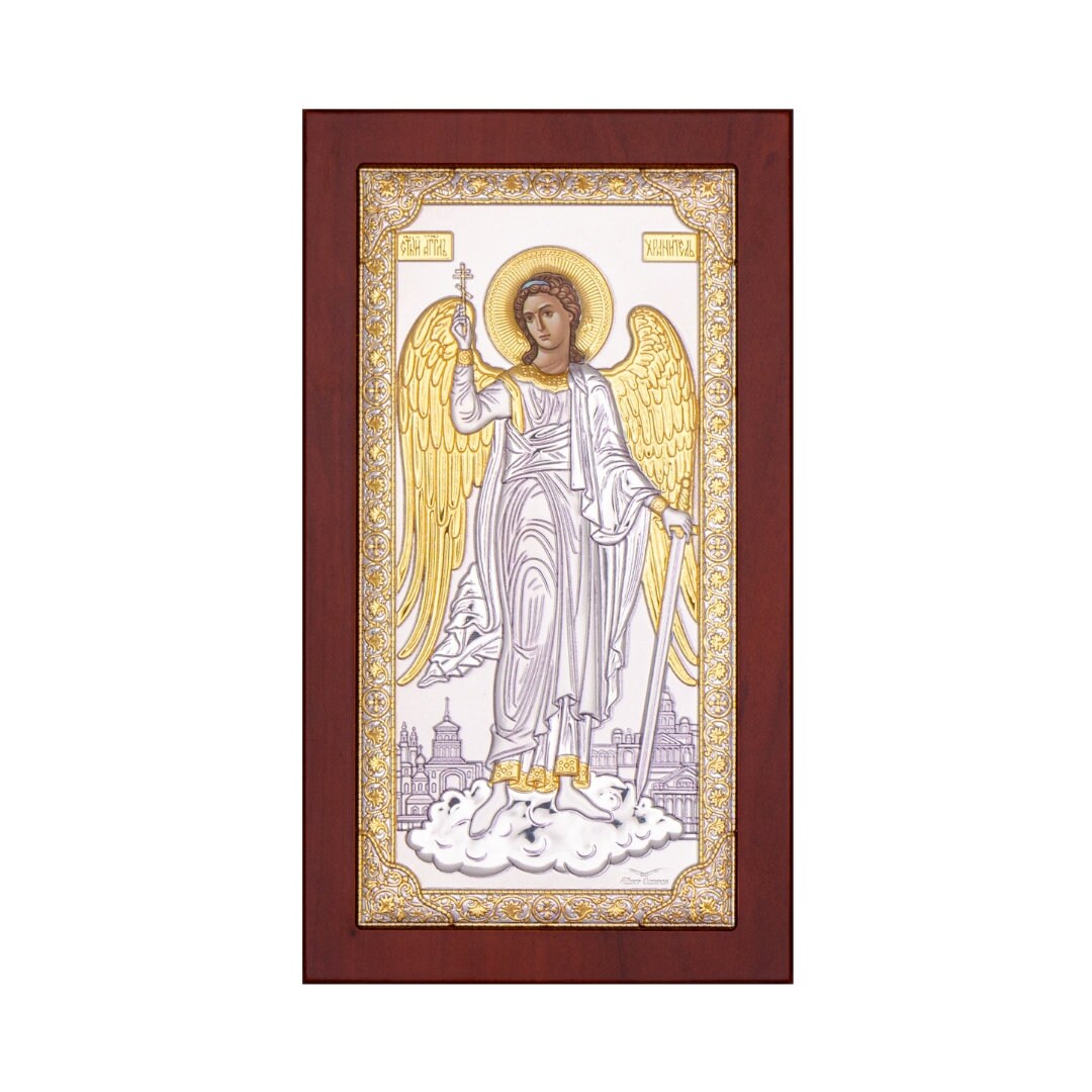 Byzantine Guardian Angel Icon, Silver Canvas, Handmade in Greece - Etsy