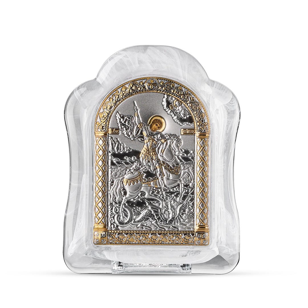 Murano Glass Icon of St. George – Handmade Religious Artwork – Silver ...