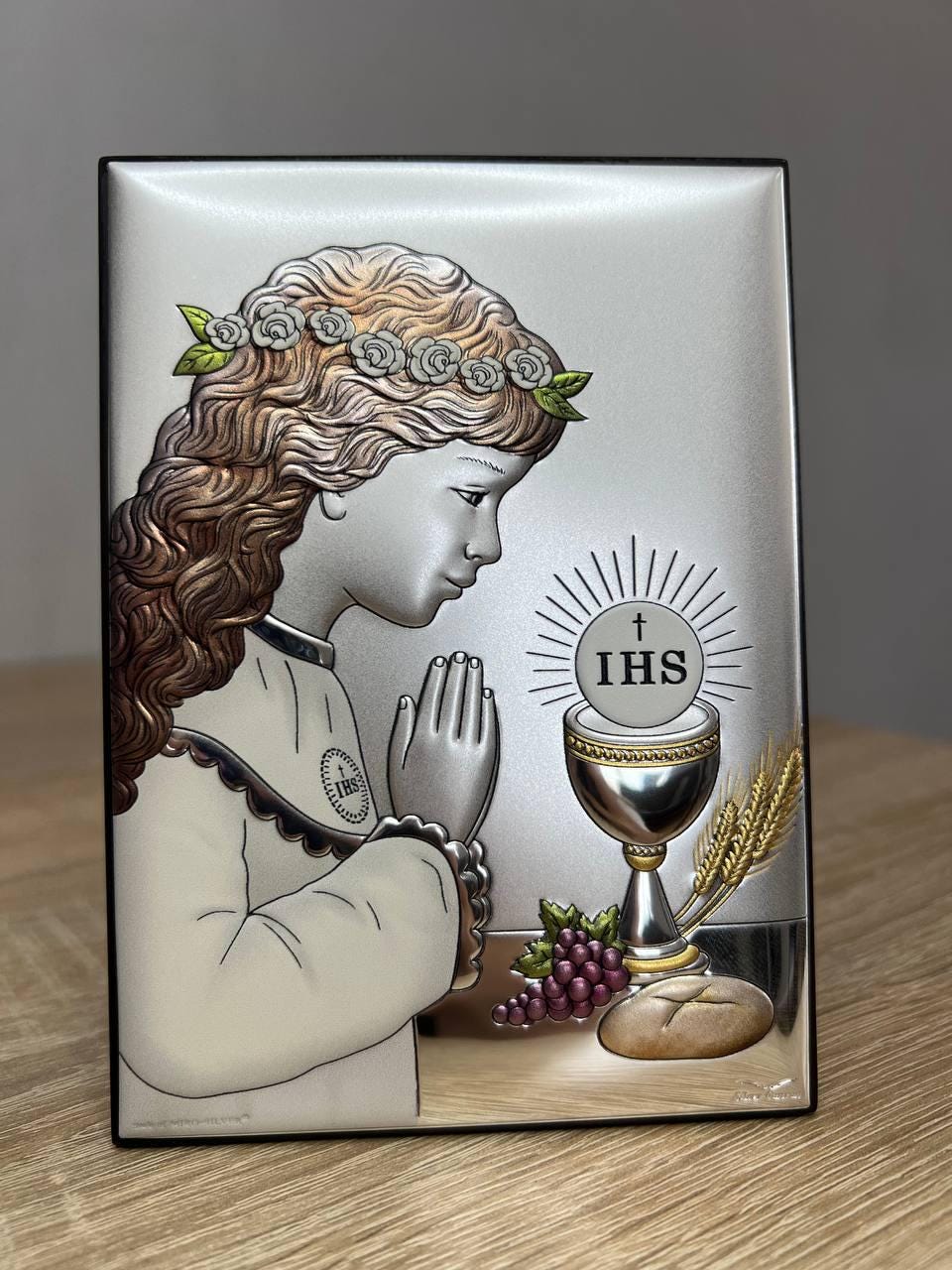Catholic Icon First Communion Girl Handmade Silver Religious Artwork ...