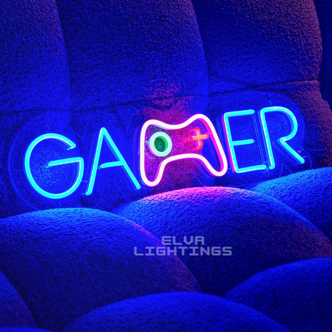 Gamer Boy Game Pad Neon Sign, Custom Game Room Game Controller, LED ...