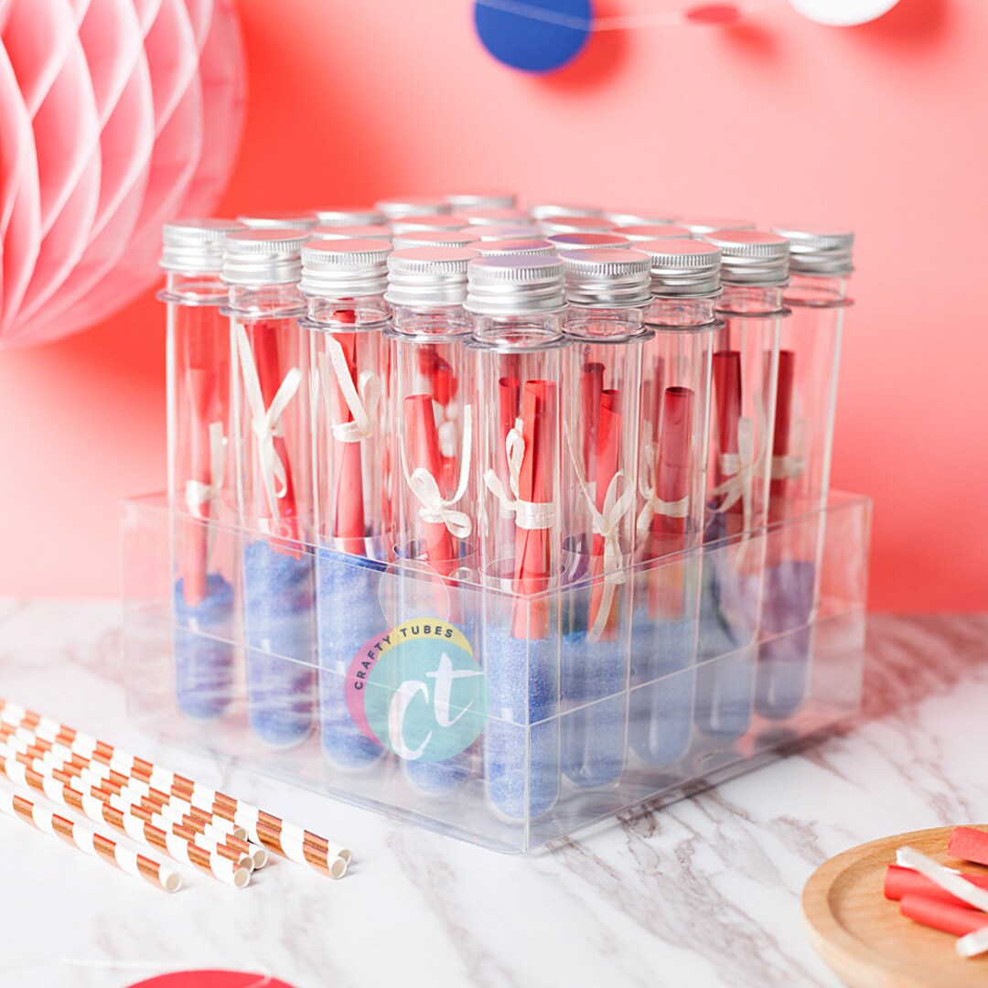 25 Ultra Long Clear PET Plastic Test Tube Tubes Beaker Set With Thin ...