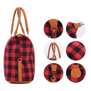 Red Buffalo Plaid Weekender Tote Overnight Bag With Shoulder Strap ...