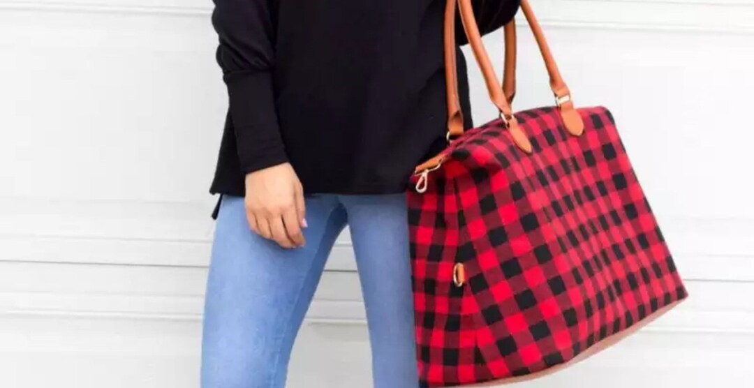 Red Buffalo Plaid Weekender Tote Overnight Bag With Shoulder Strap ...