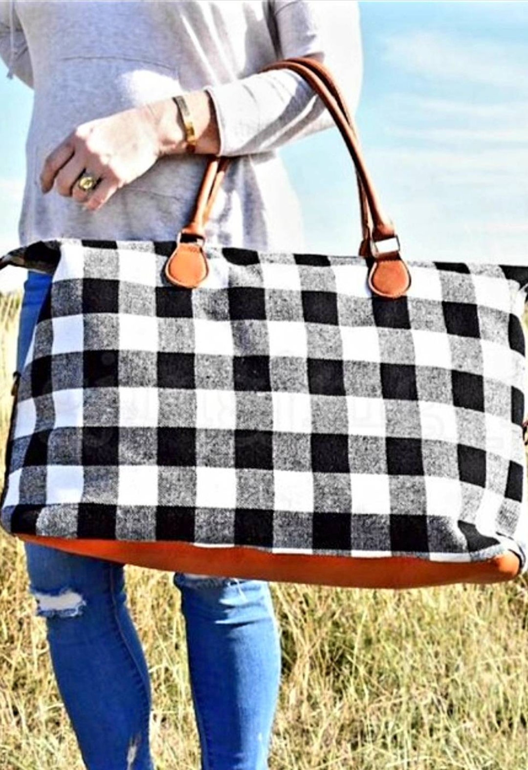 White Buffalo Plaid Weekender Tote Overnight Bag With Shoulder - Etsy ...