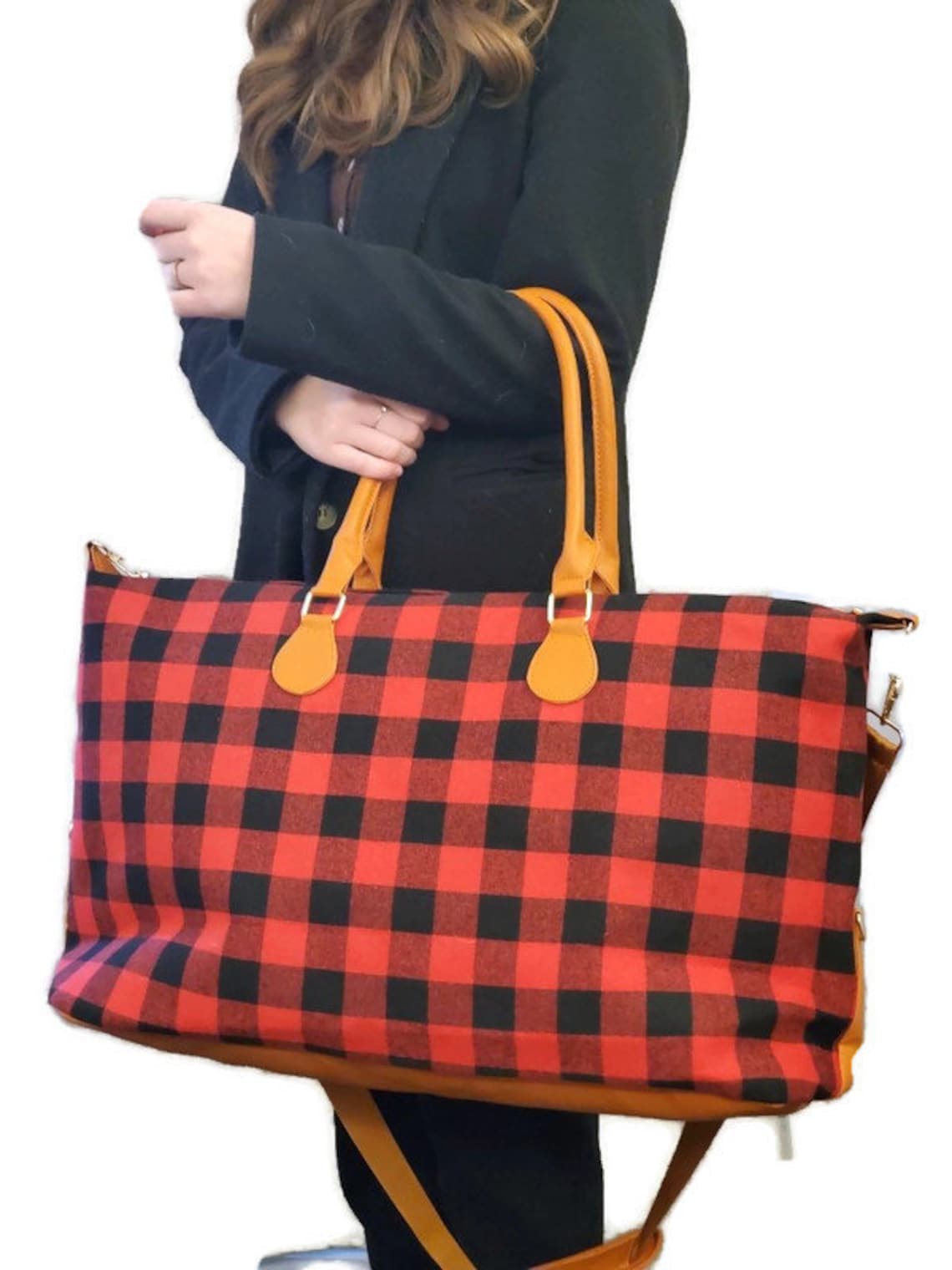 Red Buffalo Plaid Weekender Tote Overnight Bag With Shoulder - Etsy Canada