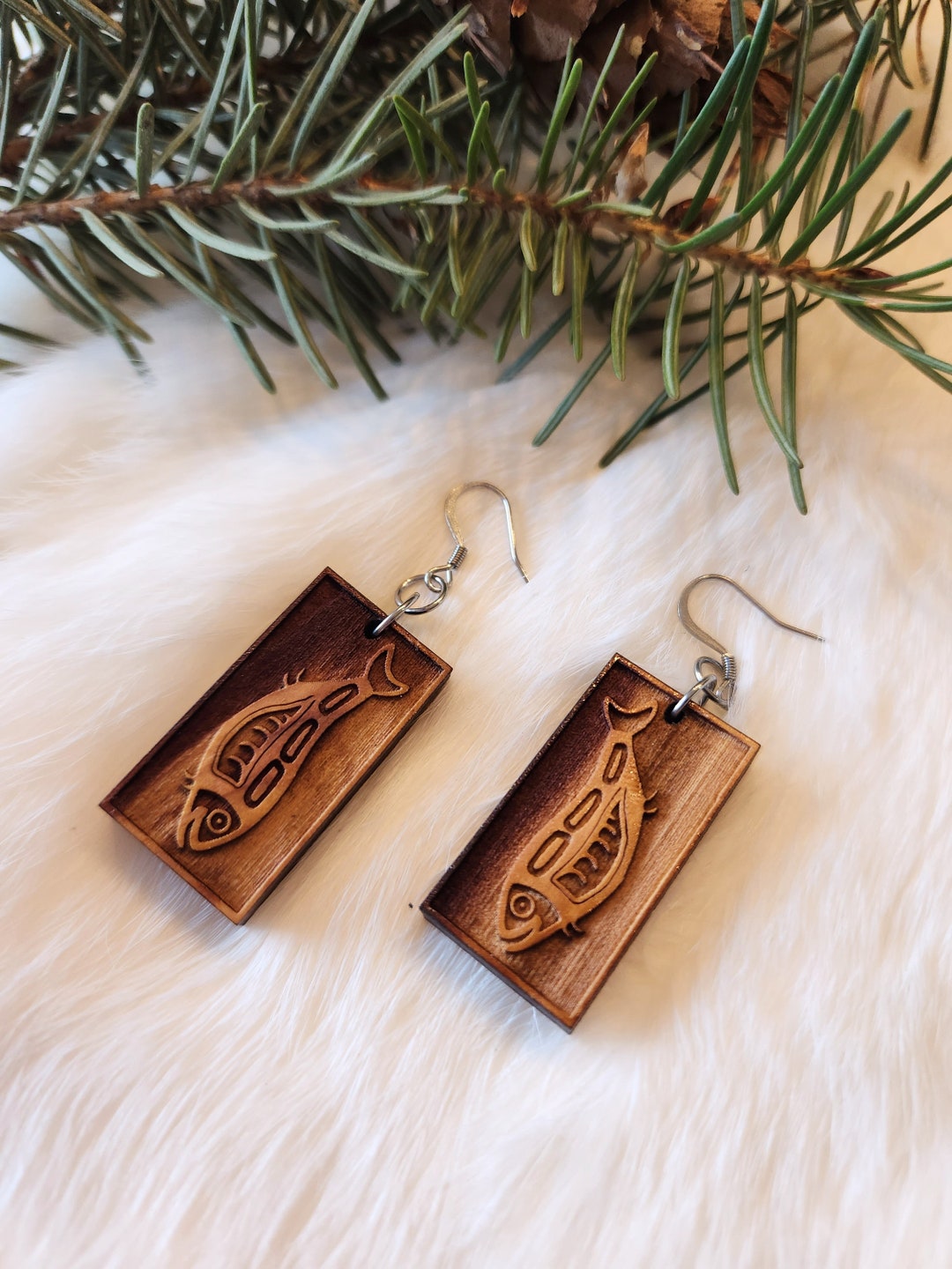 Cedar Plank Salmon Earrings Aromatic Fish Indigenous Made Wildlife ...