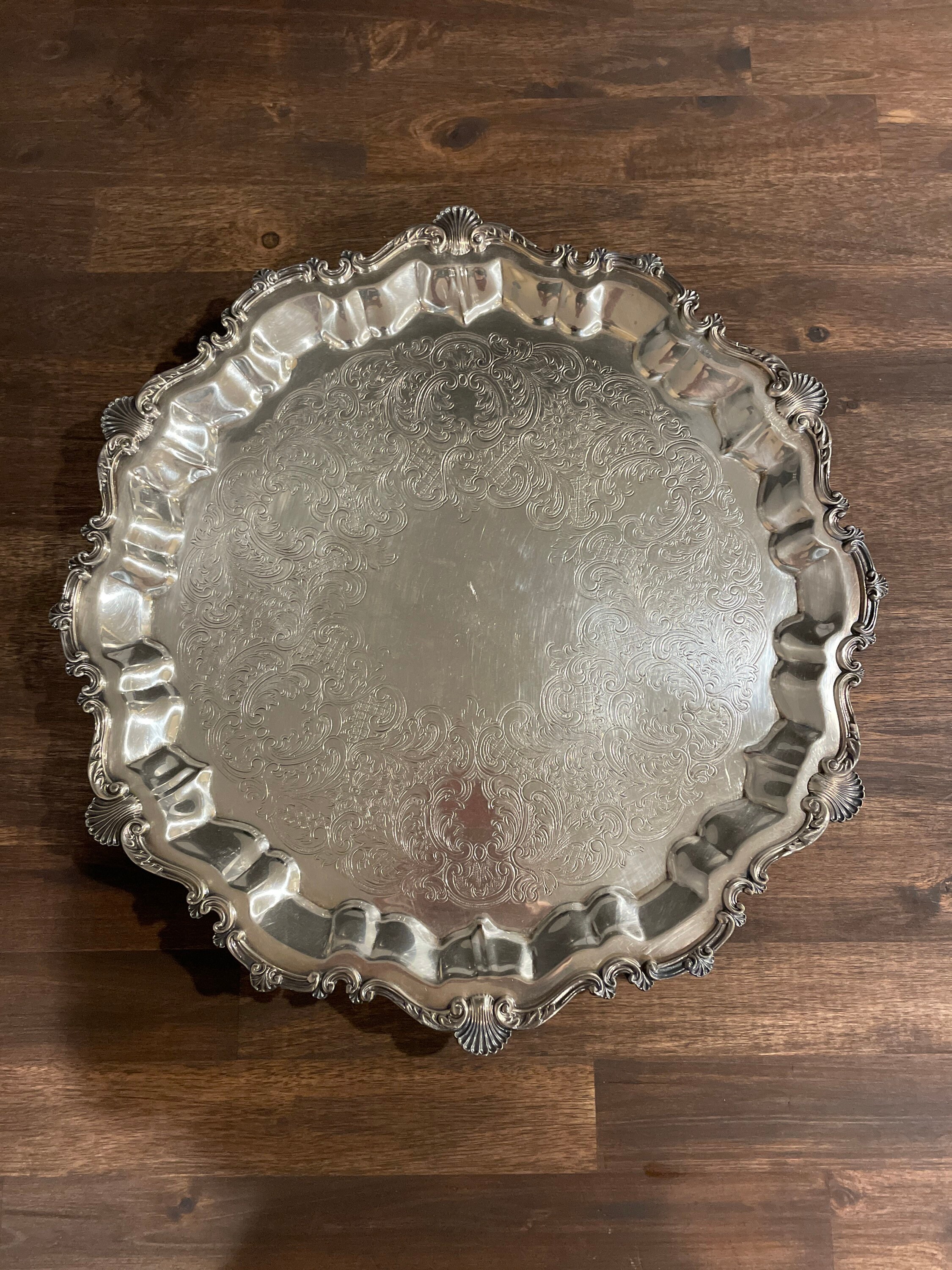 Trays Vintage Silverplate 14 Inch Round Tray with Beautiful Detailing ...