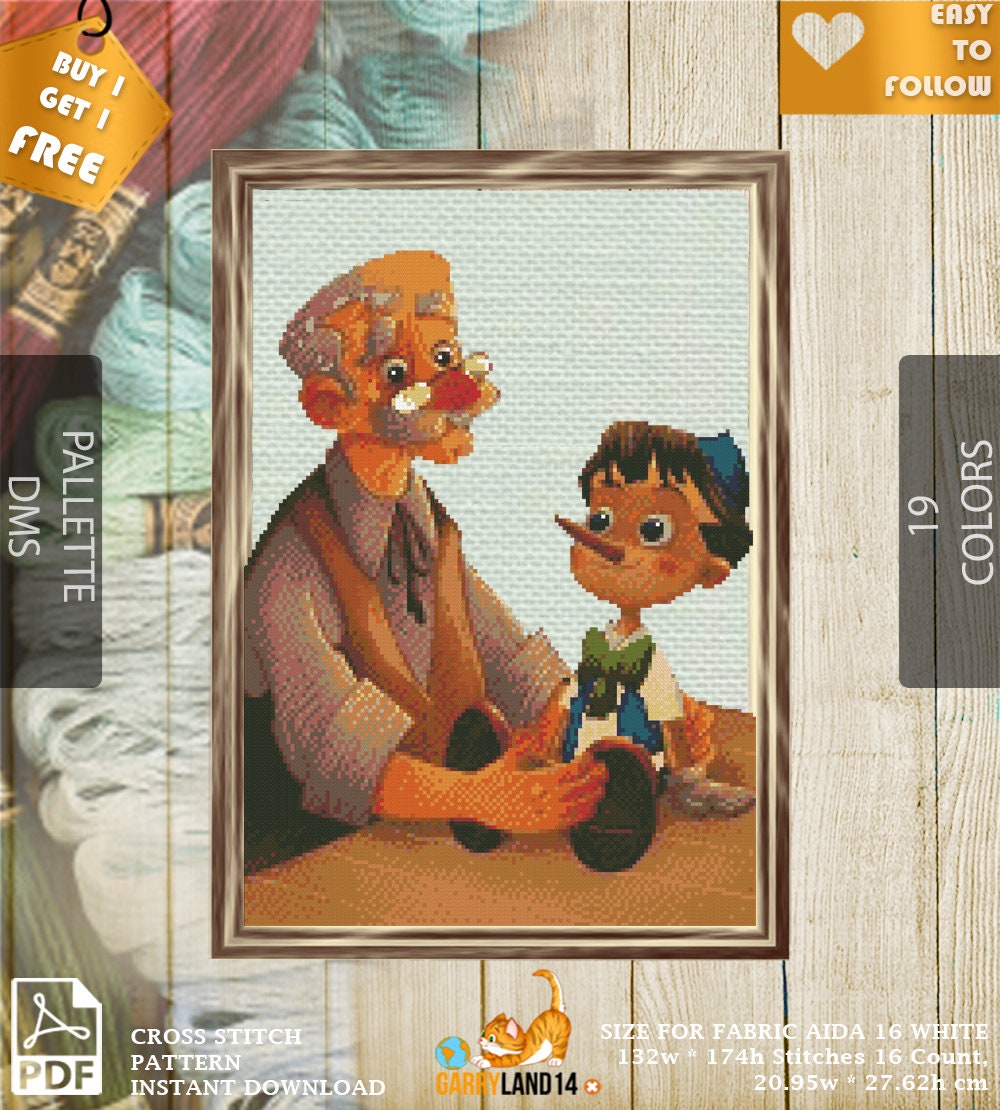 Pinocchio, Cross Stitch Pattern Pdf, Embroidery Stitches, Needlepoint ...